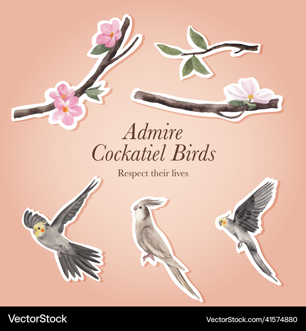 Sticker template with cockatiel bird Royalty Free Vector
