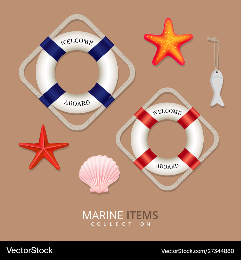 Summer sea items marine collection Royalty Free Vector Image