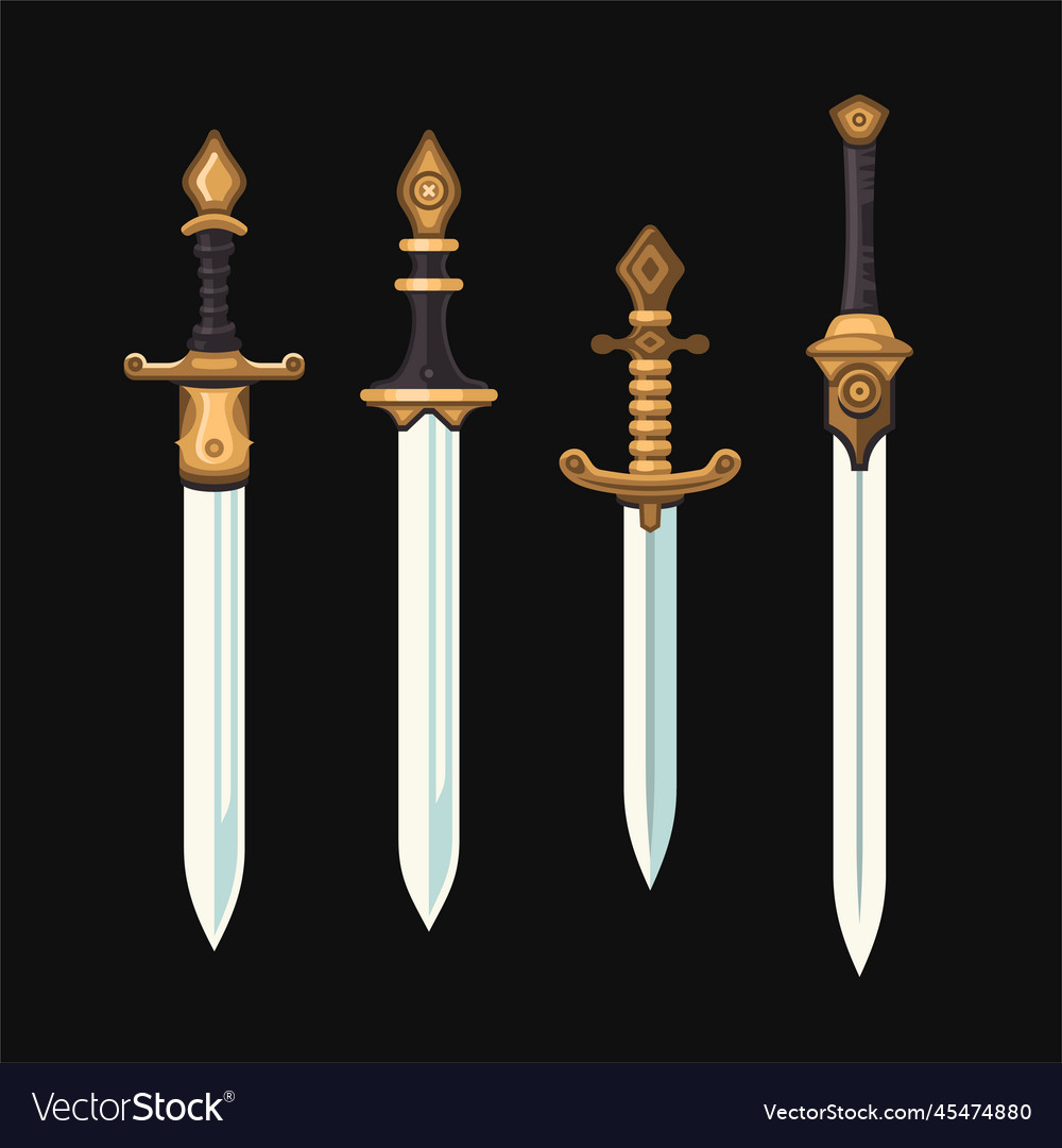 Sword icons set for games cartoon style Royalty Free Vector