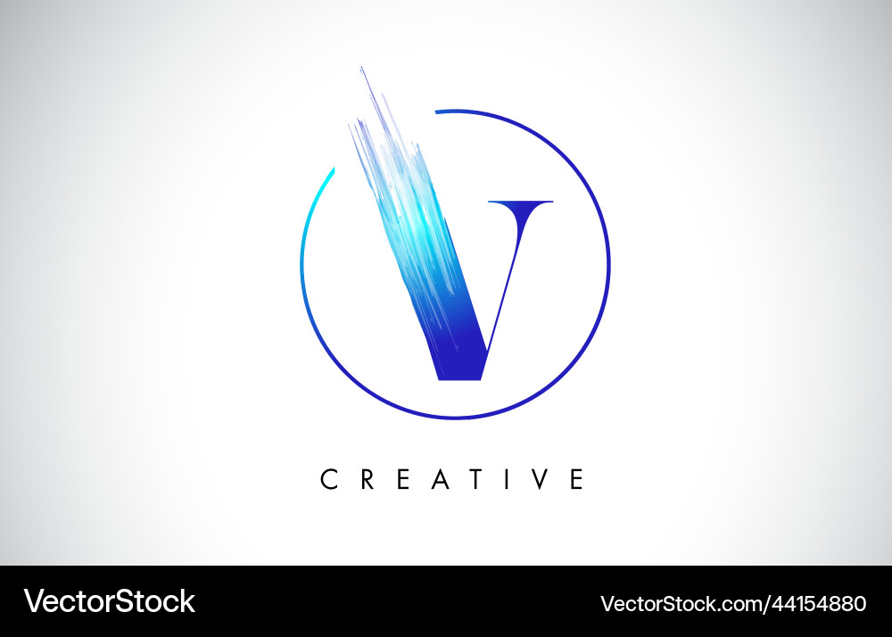 V brush stroke letter logo design blue paint Vector Image