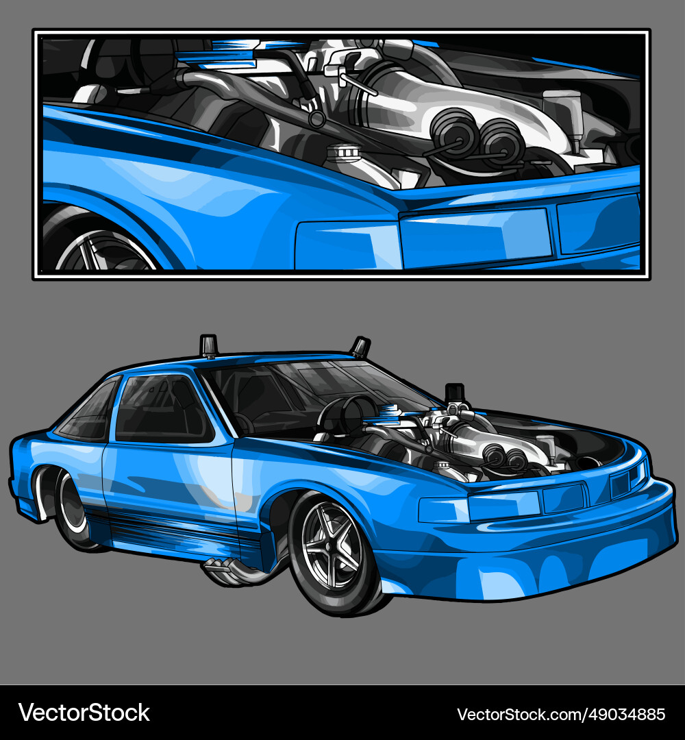 Blue drag racing car with black strip Royalty Free Vector