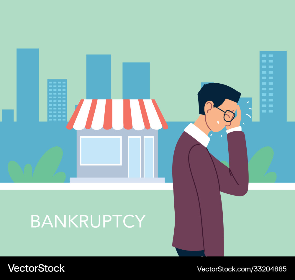 Businessman with headache in front store Vector Image
