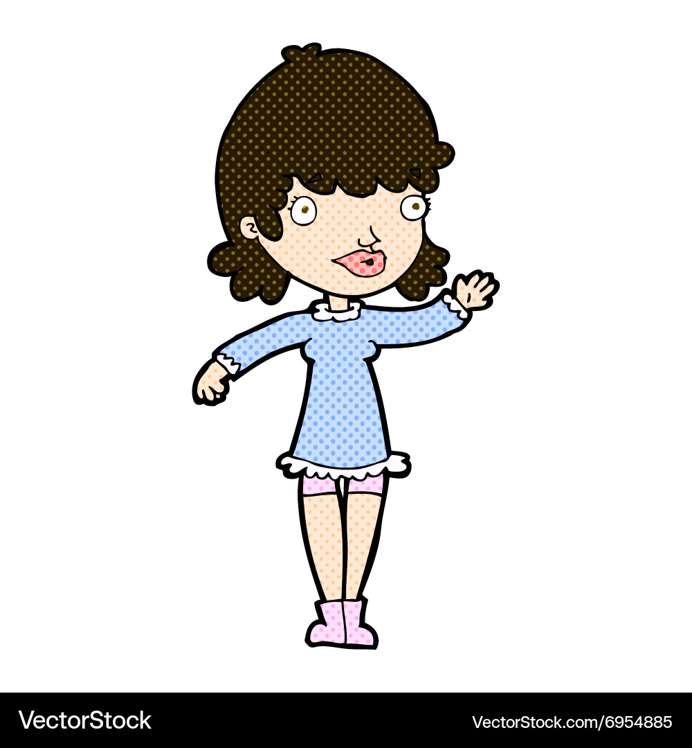 Comic cartoon woman waving Royalty Free Vector Image