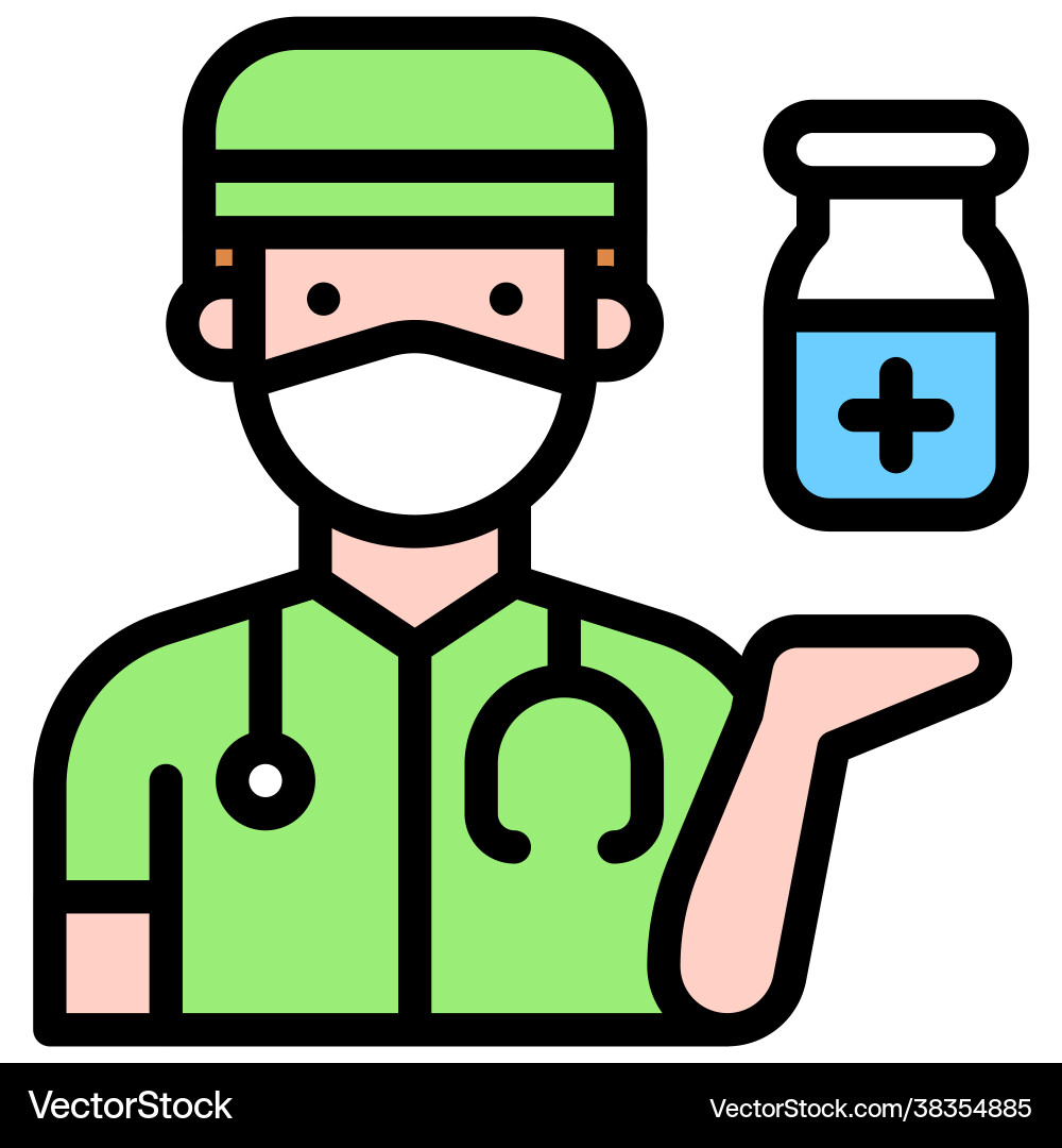 Doctor with vaccine bottle icon Royalty Free Vector Image