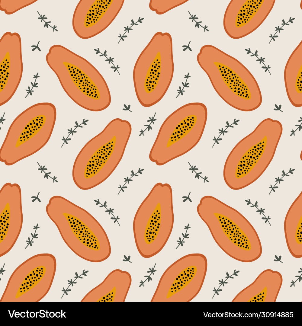 Floral seamless pattern with sliced papaya and Vector Image
