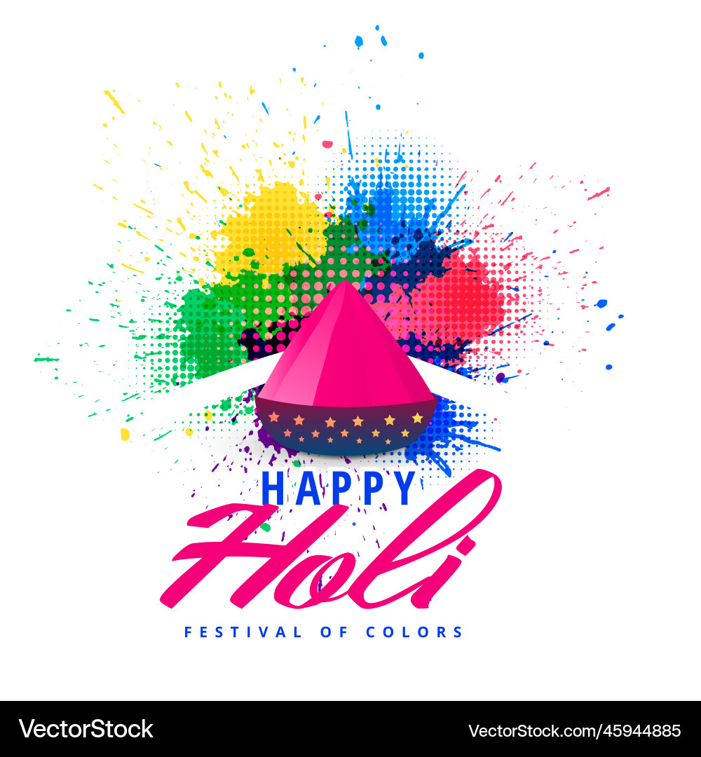 Happy holi abstract colorful splash background Vector Image