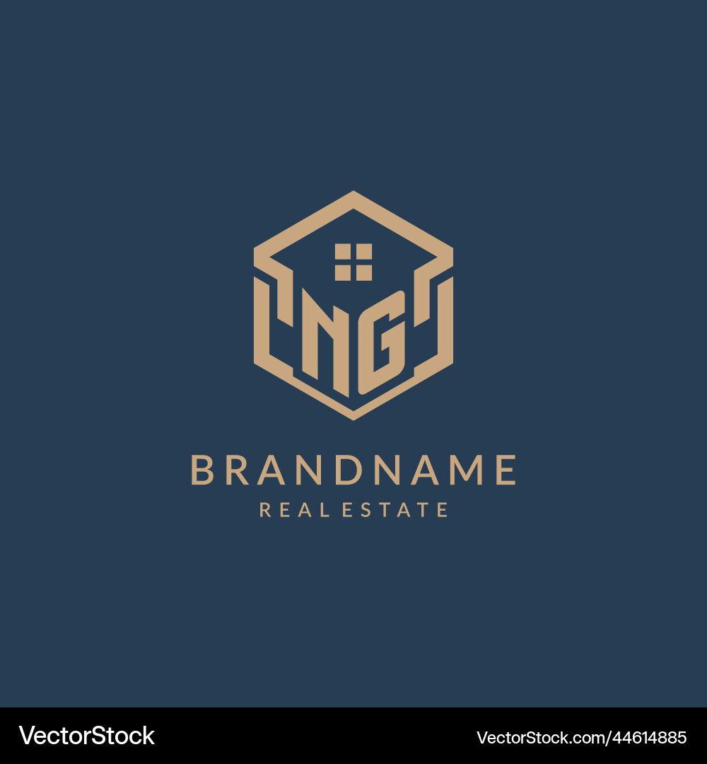 Initial letter ng hexagonal house roof shape icon Vector Image