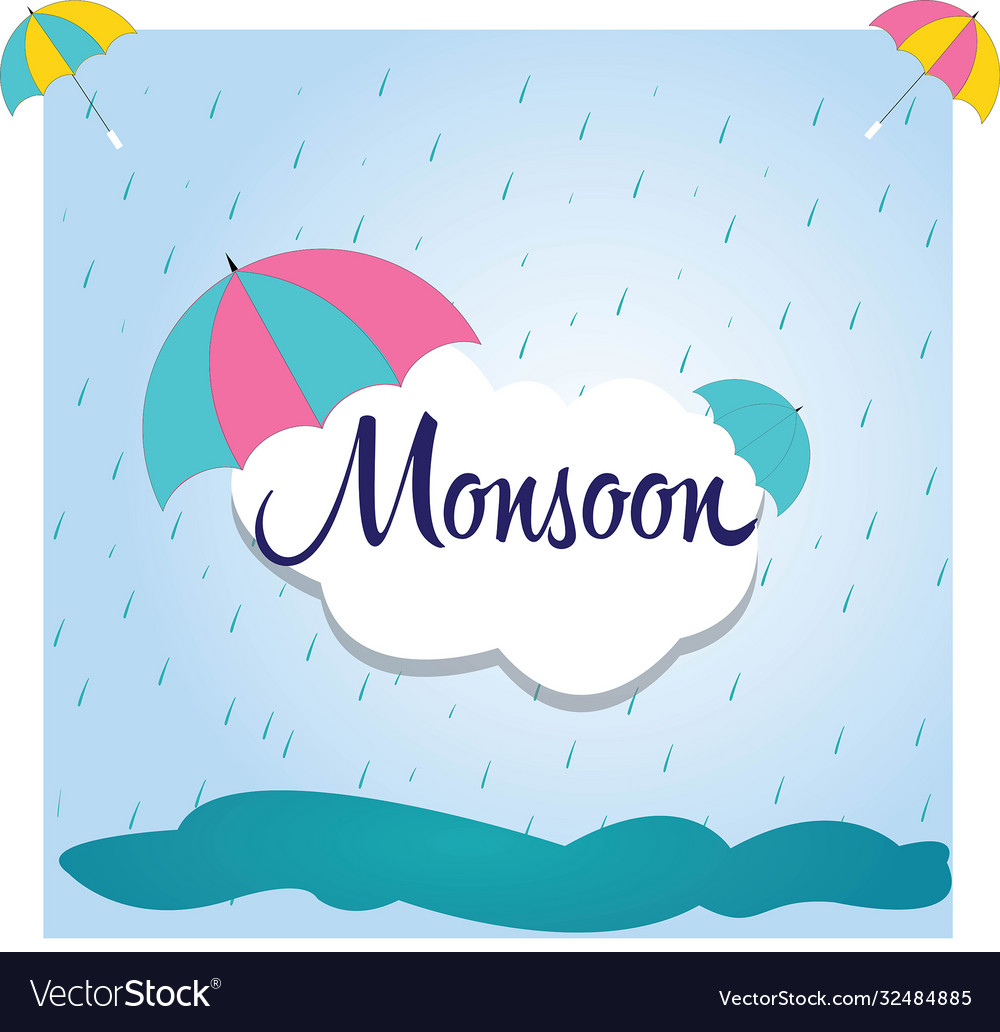 Monsoon cloud with umbrellas and space for text Vector Image