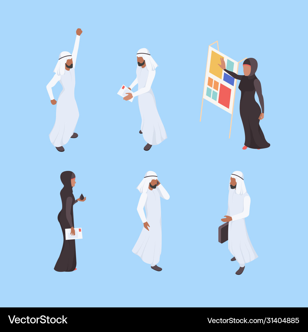 Muslim isometric business arabic characters Vector Image