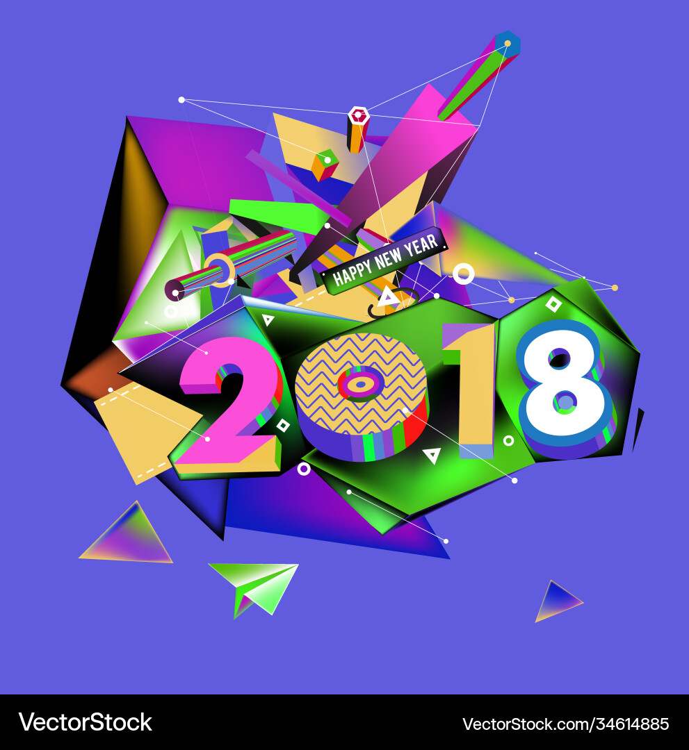 New year 2018 colorful design Royalty Free Vector Image