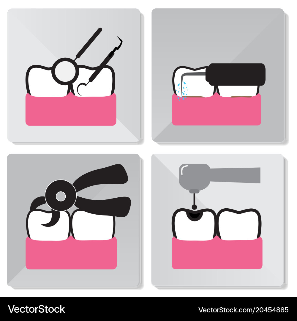 Tooth icon set dental treatment examination Vector Image