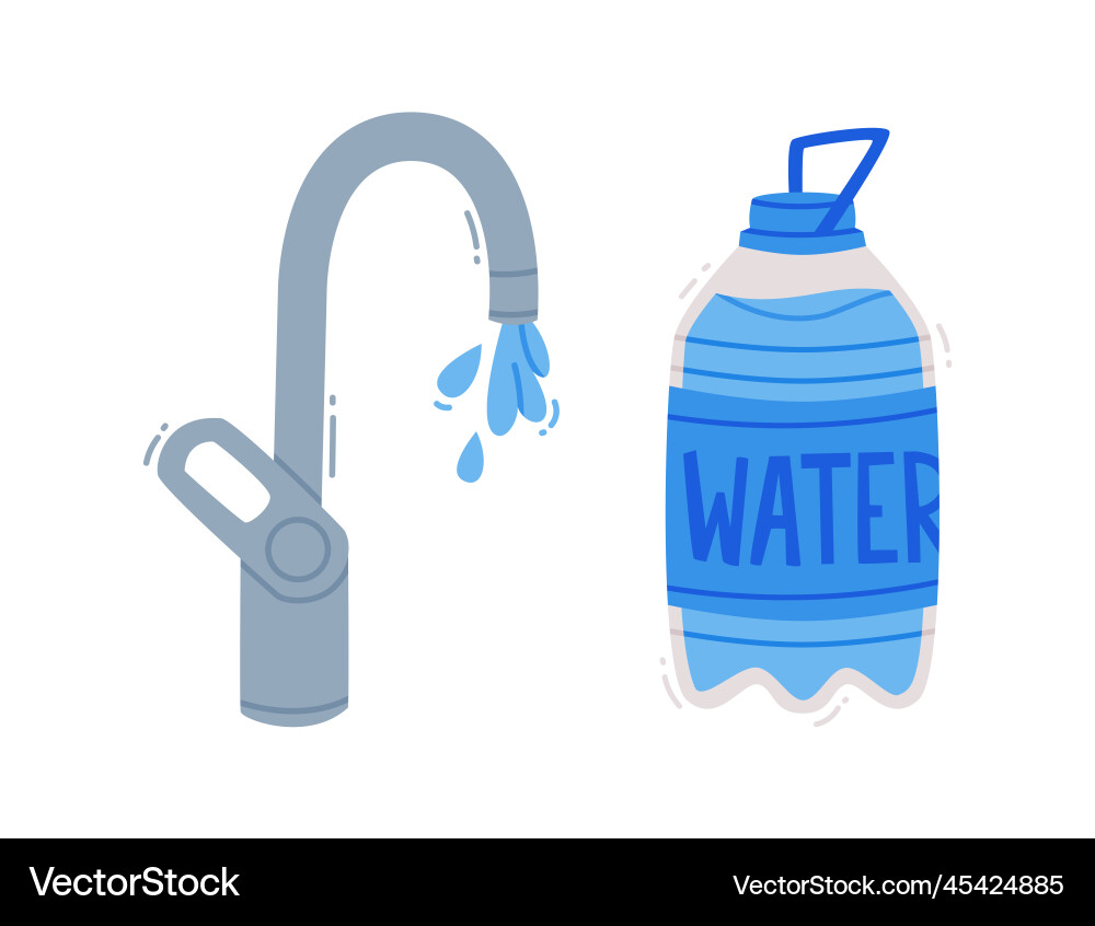 Water tap with valve and plastic bottle label Vector Image