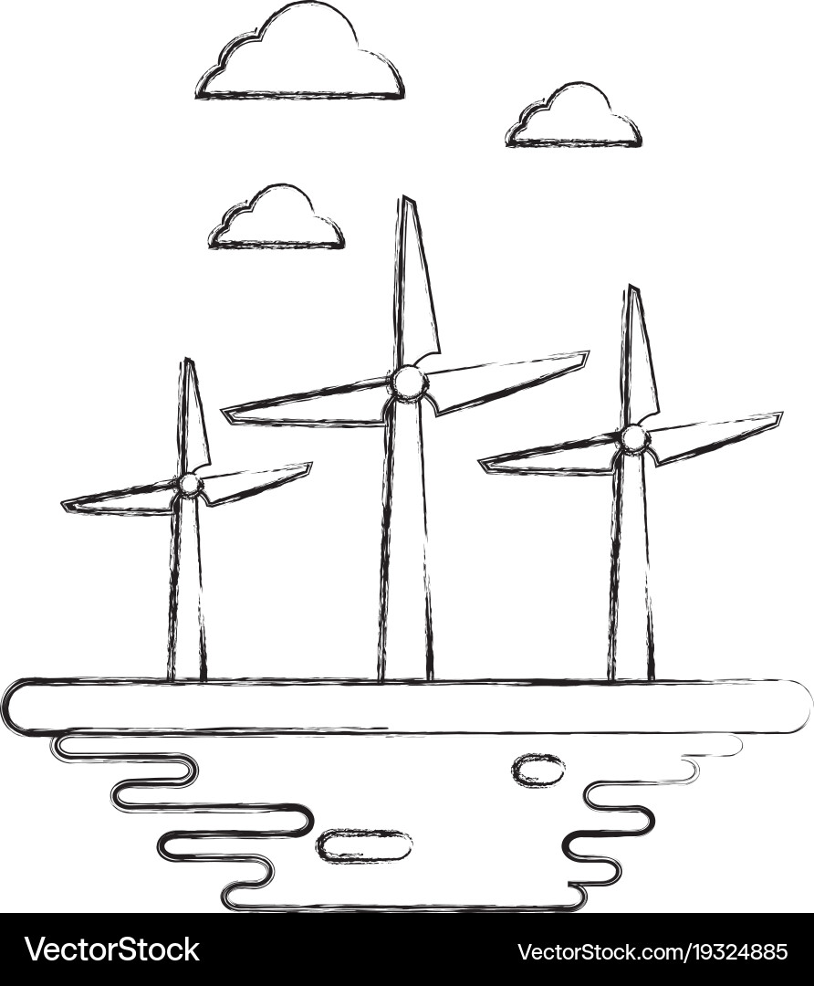 Wind turbines on ground cartoon Royalty Free Vector Image