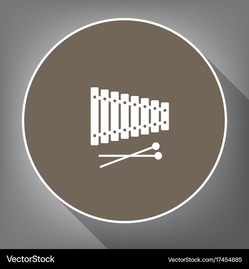 Xylophone sign white icon on brown circle Vector Image