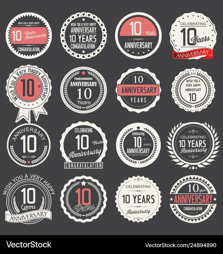 Anniversary retro label collection 10 years Vector Image