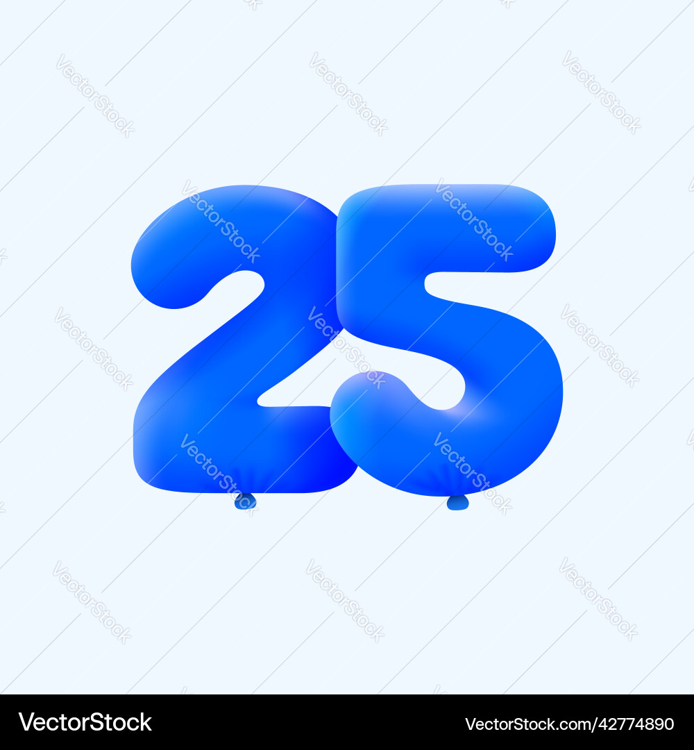 Blue 3d number 25 balloon realistic 3d helium Vector Image