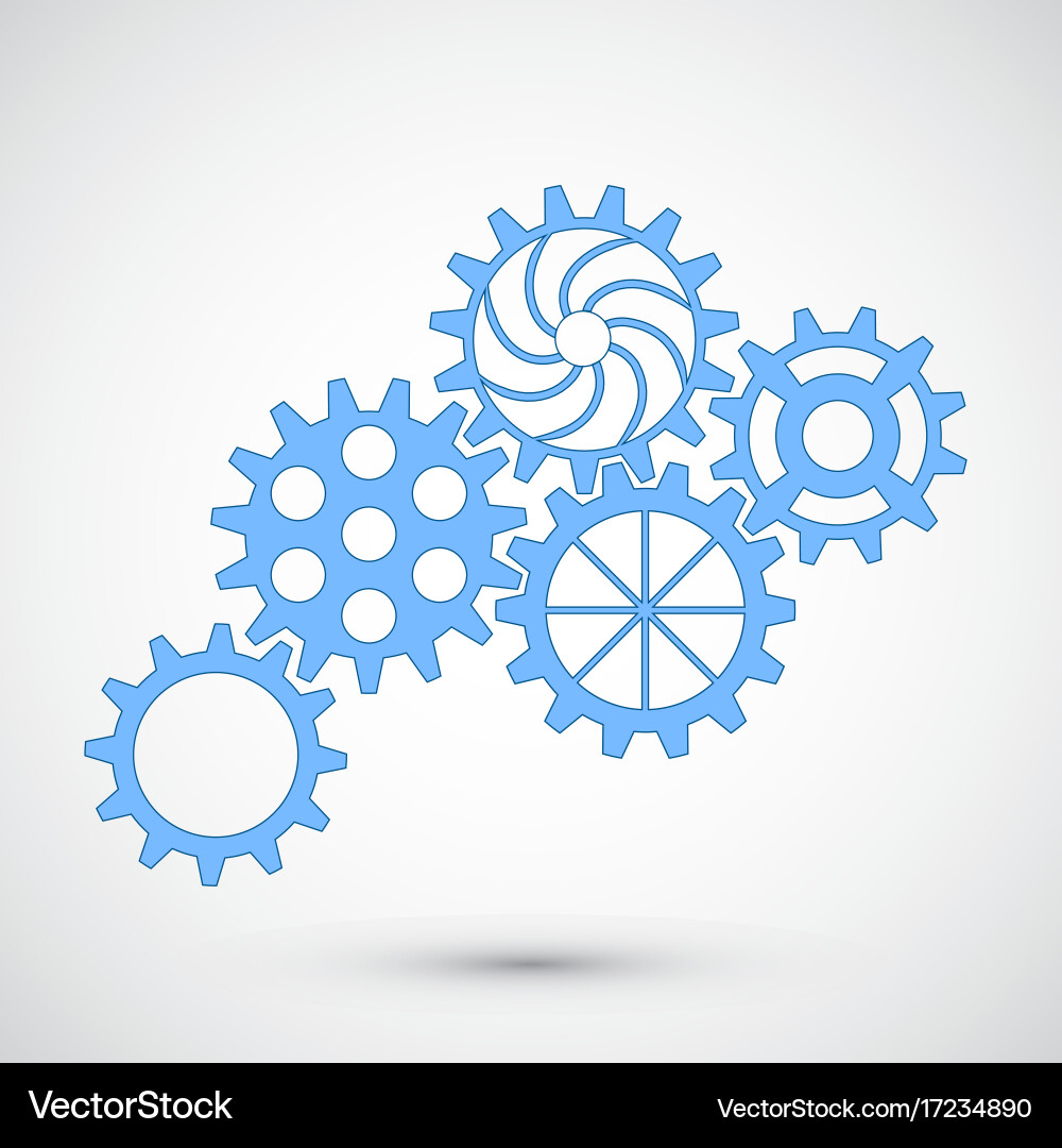 Blue gears on grey background infographic concept Vector Image