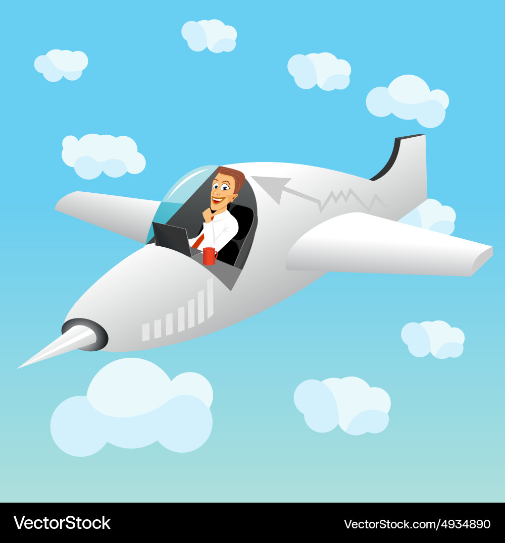 Businessman working on laptop in plane Royalty Free Vector