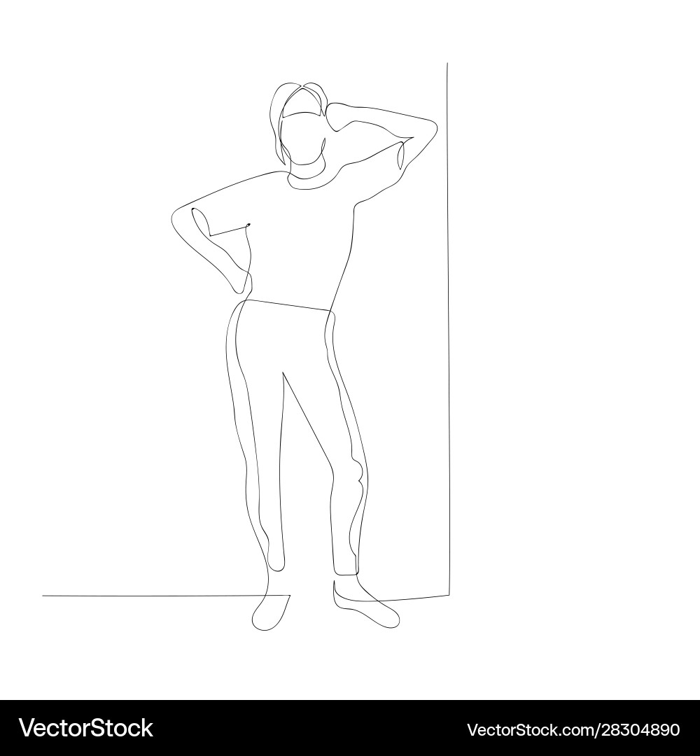 Continuous one line woman lean her elbow against Vector Image
