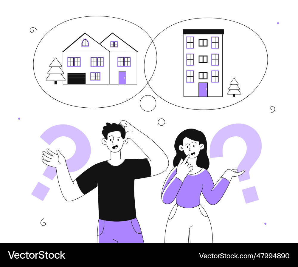 Couple choosing house line concept Royalty Free Vector Image
