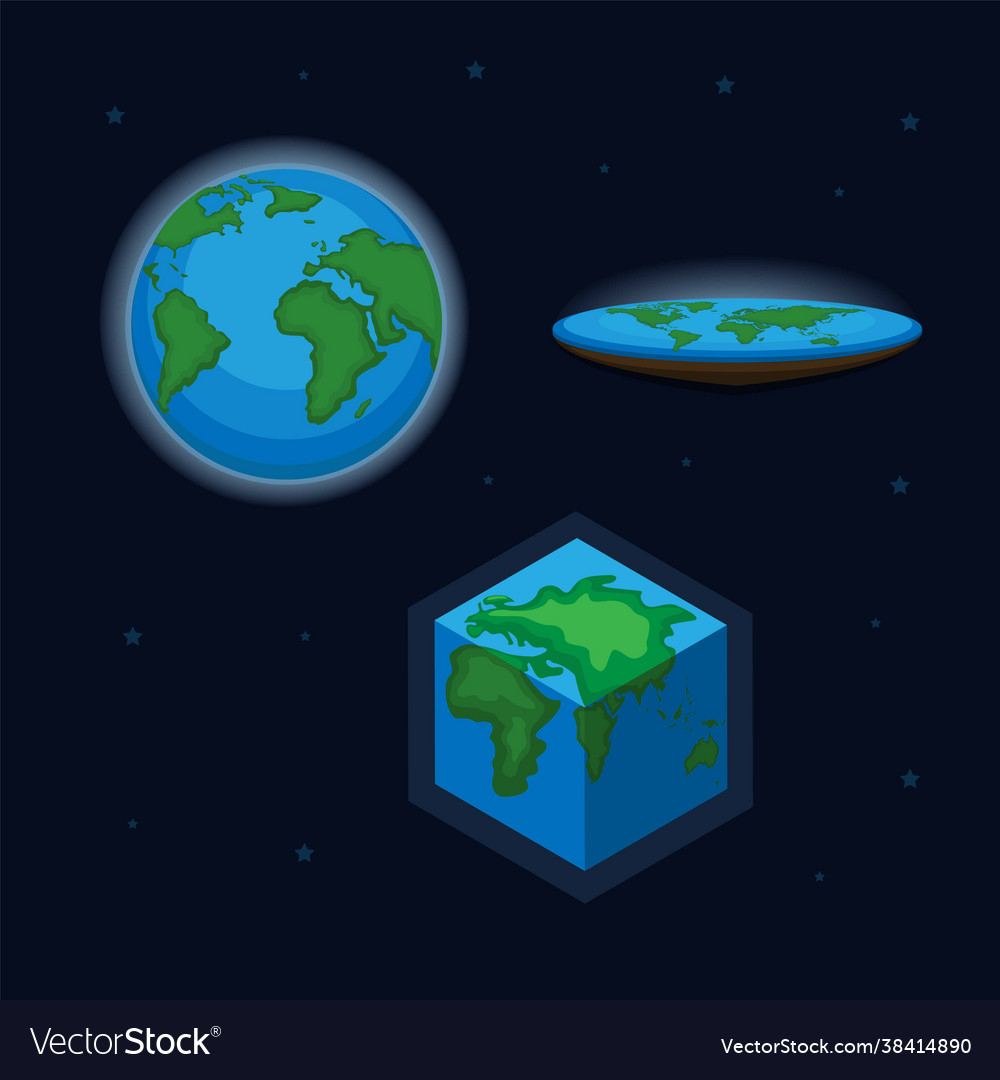 Earth round flat and cubic shape symbol icon set Vector Image