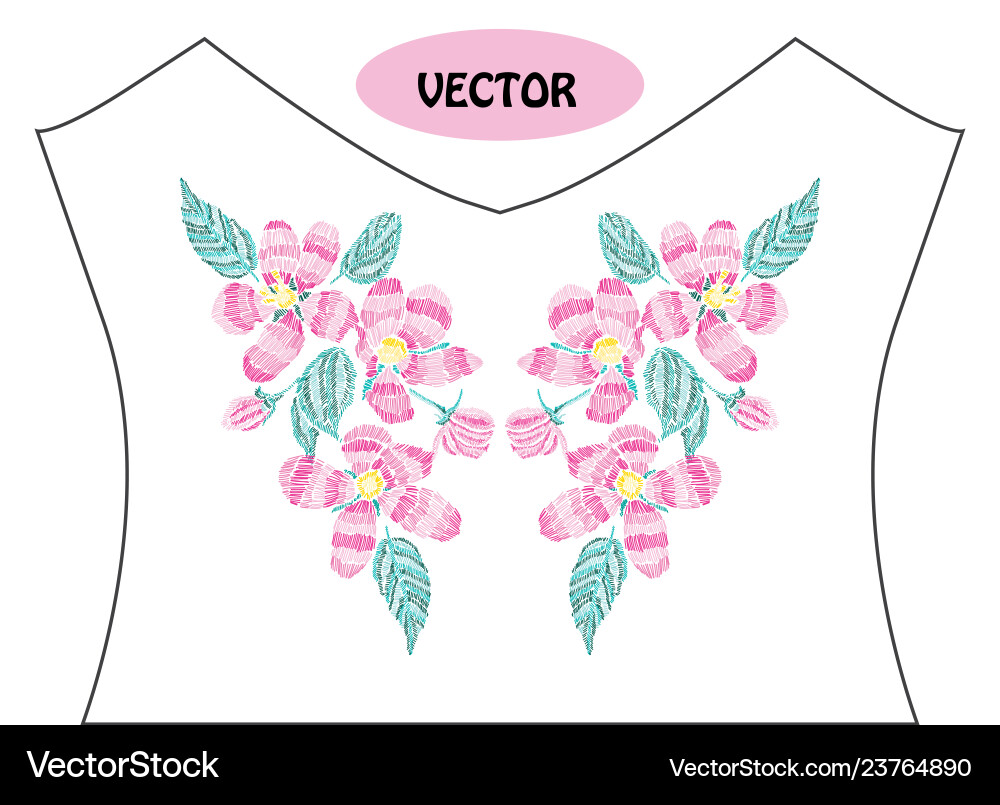 Embroidery floral bouquet Royalty Free Vector Image