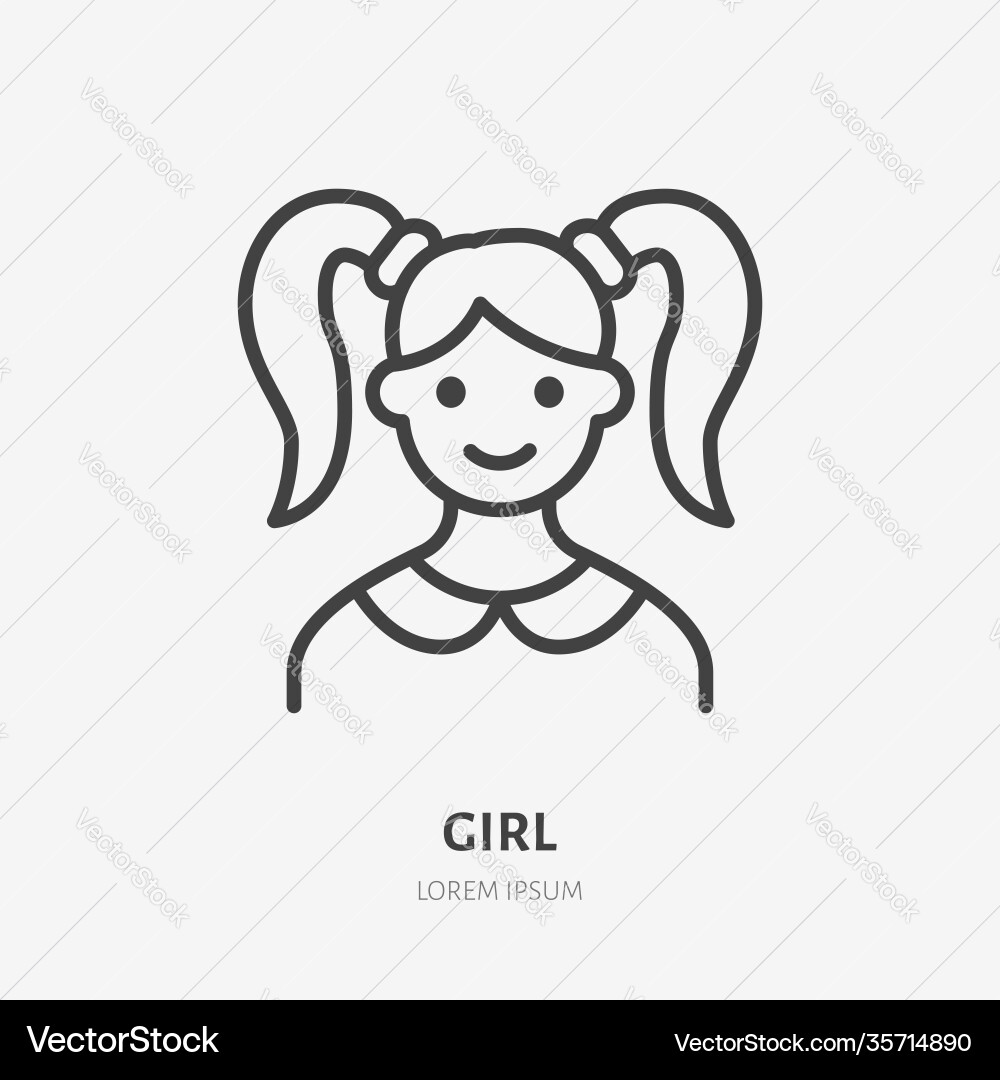 Girl flat line icon outline Royalty Free Vector Image