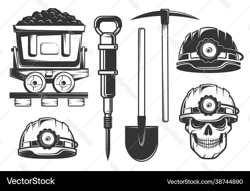 Miner equipment in retro style Royalty Free Vector Image