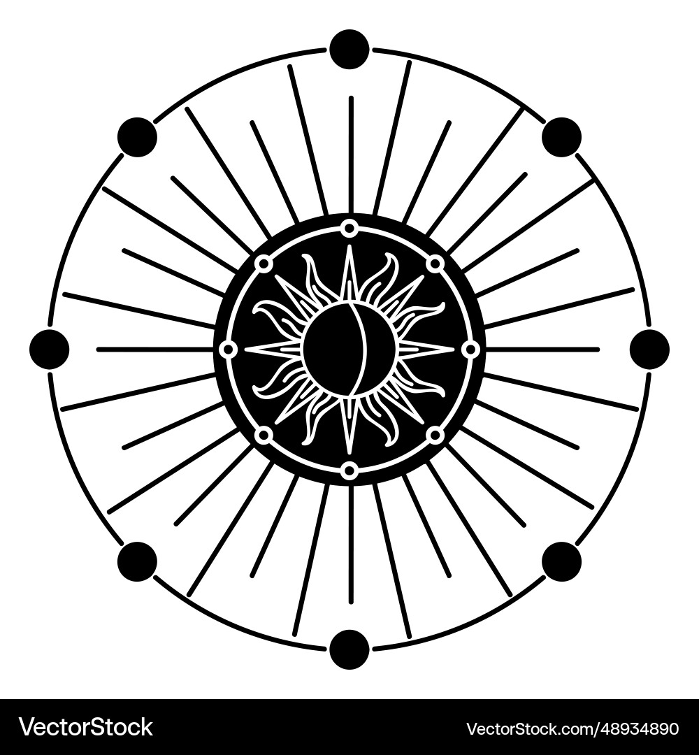 Moon sun crescent ray spot circle detailed Vector Image