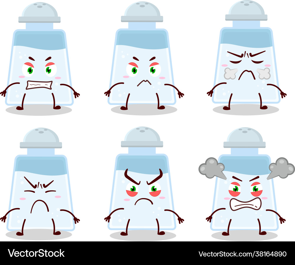 Salt shaker cartoon with various angry expressions