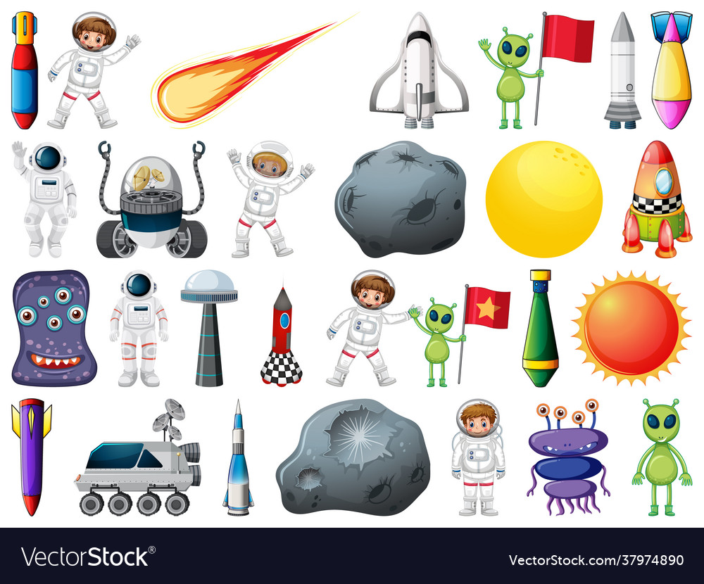 Set space objects and elements isolated Royalty Free Vector