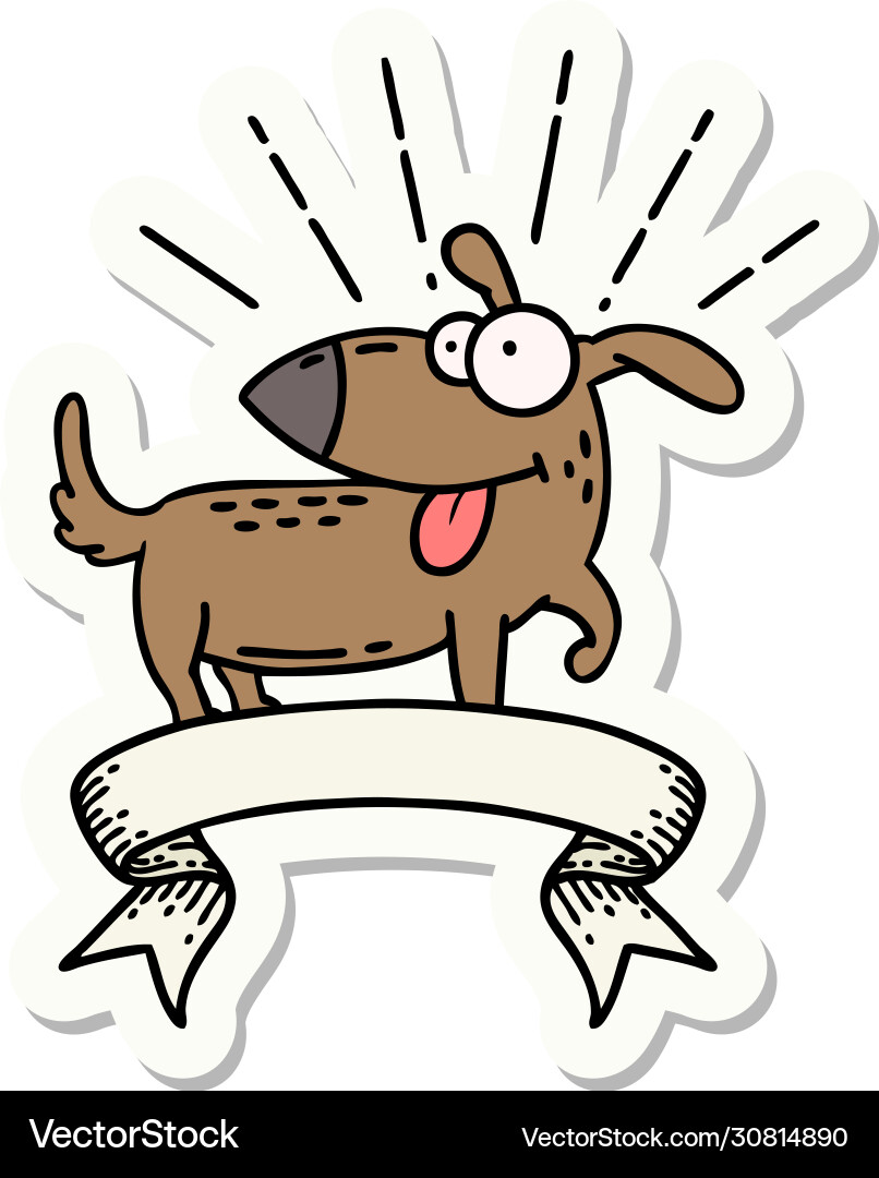 Sticker tattoo style happy dog Royalty Free Vector Image