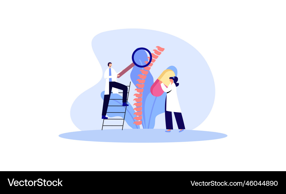 Tiny doctors examining spine bones of patient Vector Image