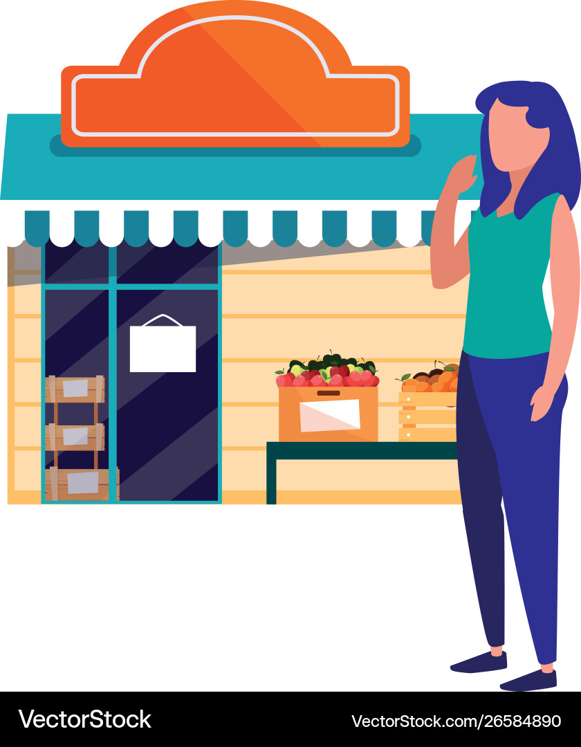 Woman customer standing market front Royalty Free Vector