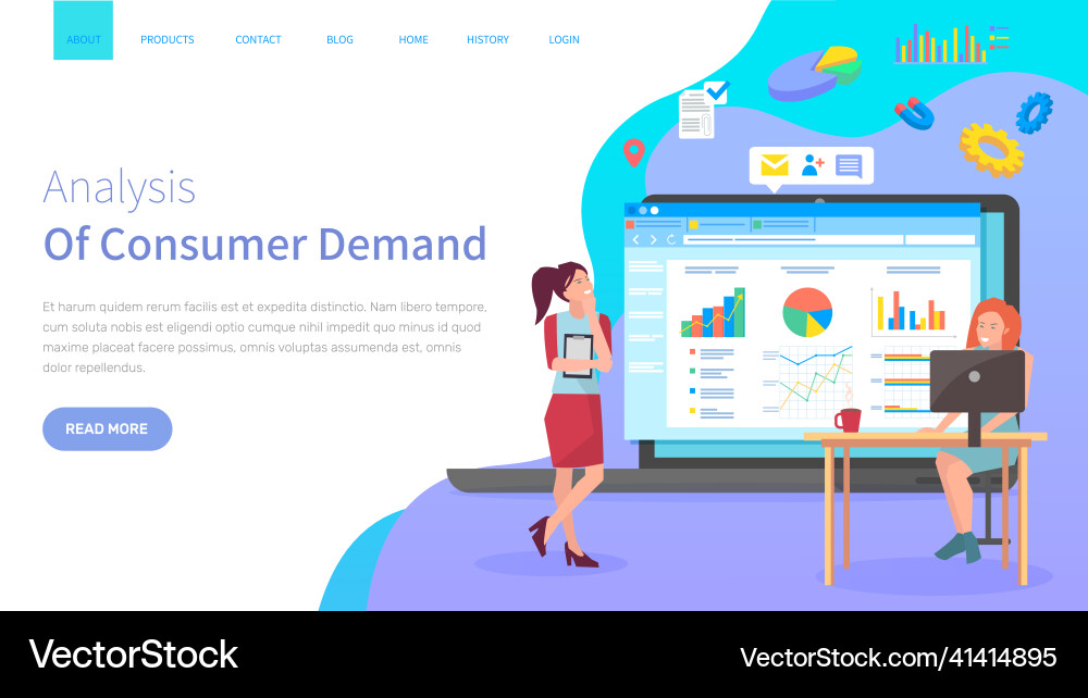Analysis of consumer demand workers discuss Vector Image