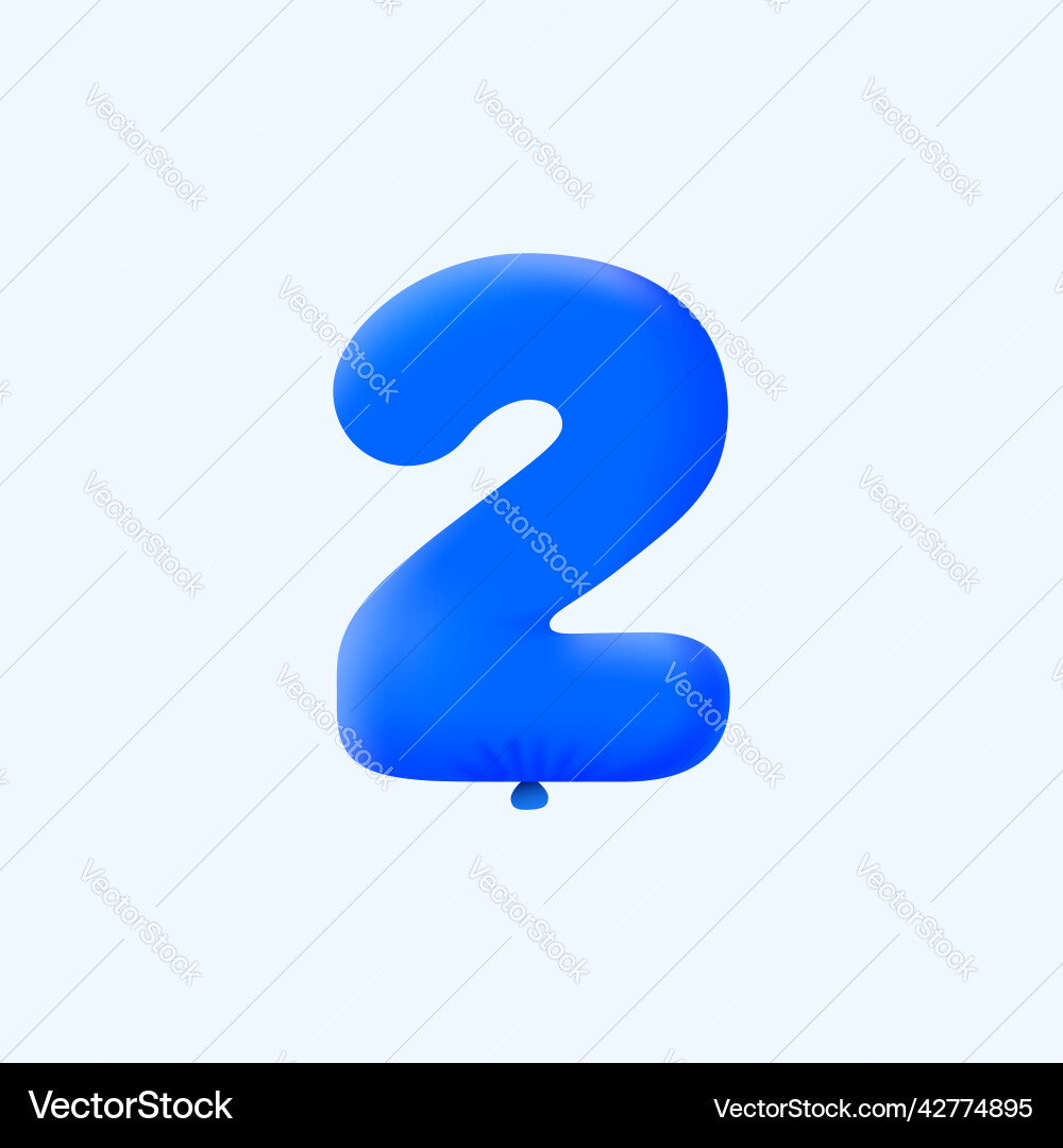 Blue 3d number 2 balloon realistic helium Vector Image