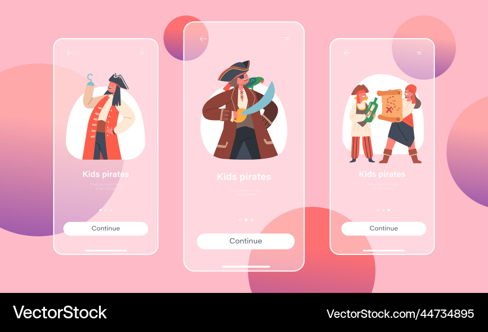 Children pirates mobile app page onboard screen Vector Image
