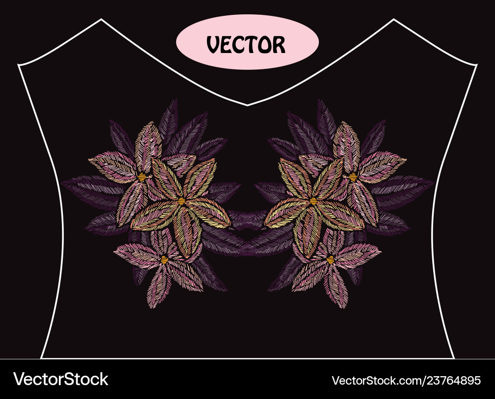 Embroidery floral bouquet Royalty Free Vector Image