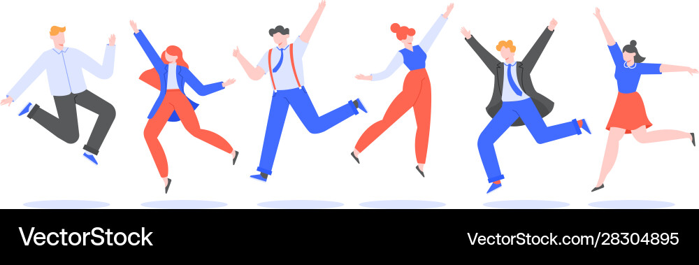 Happy jumping office team smiling people Vector Image