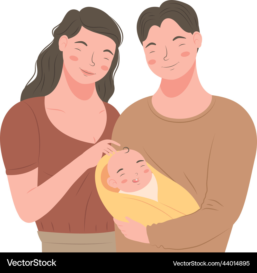 Korean couple with baby Royalty Free Vector Image