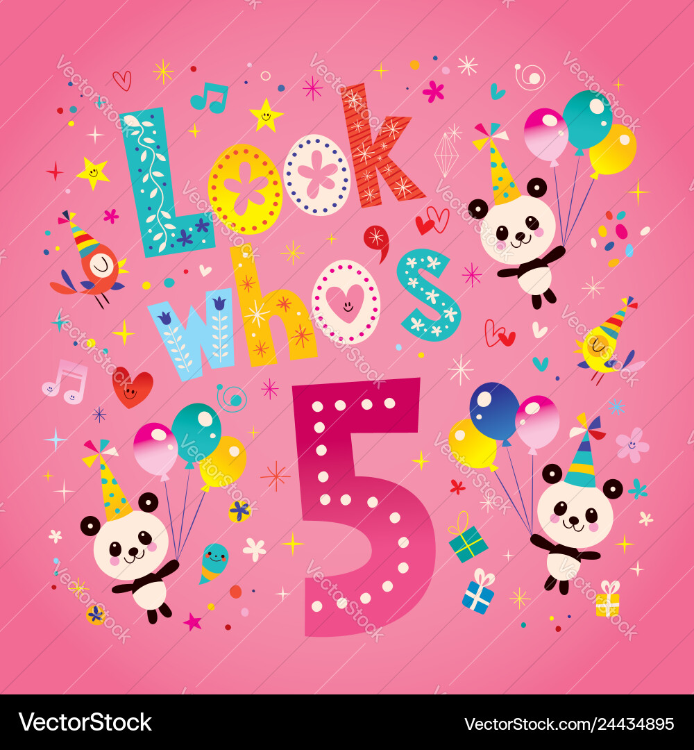 Look whos five fifth birthday card Royalty Free Vector Image