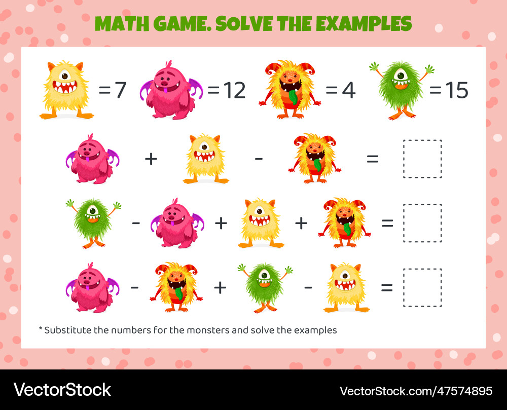 Math game for kids addition and subtraction Vector Image