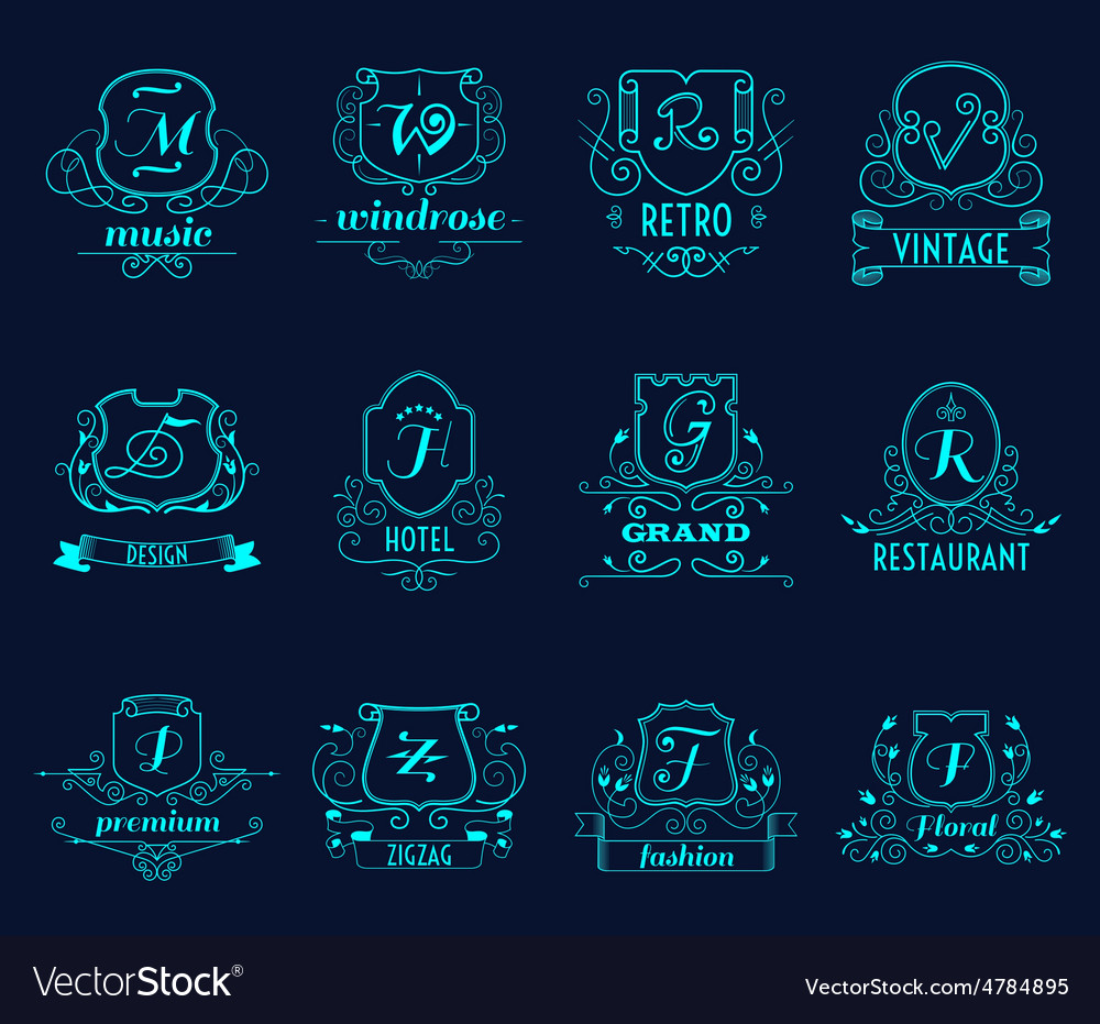 Monograms shields set Royalty Free Vector Image