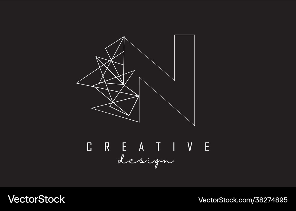 Outline letter n logo design with broken stone Vector Image
