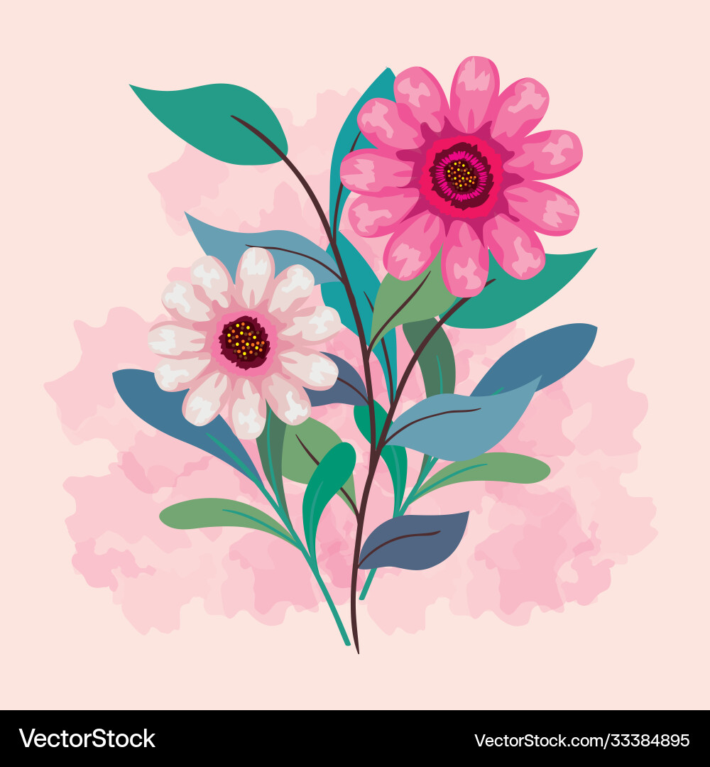 Pink flowers with leaves design Royalty Free Vector Image