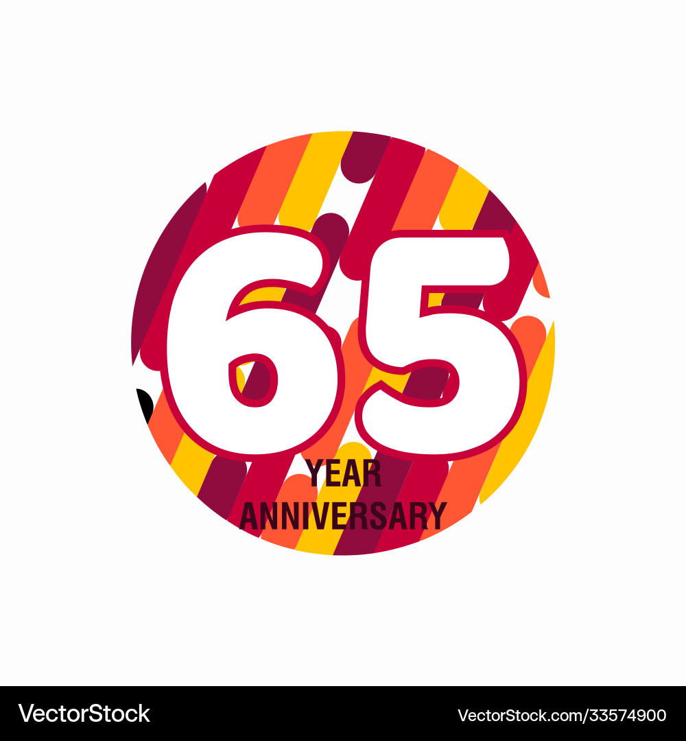 65 year anniversary purple template design Vector Image