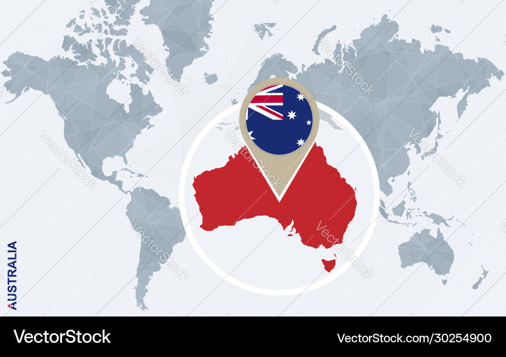 Abstract blue world map with magnified australia Vector Image