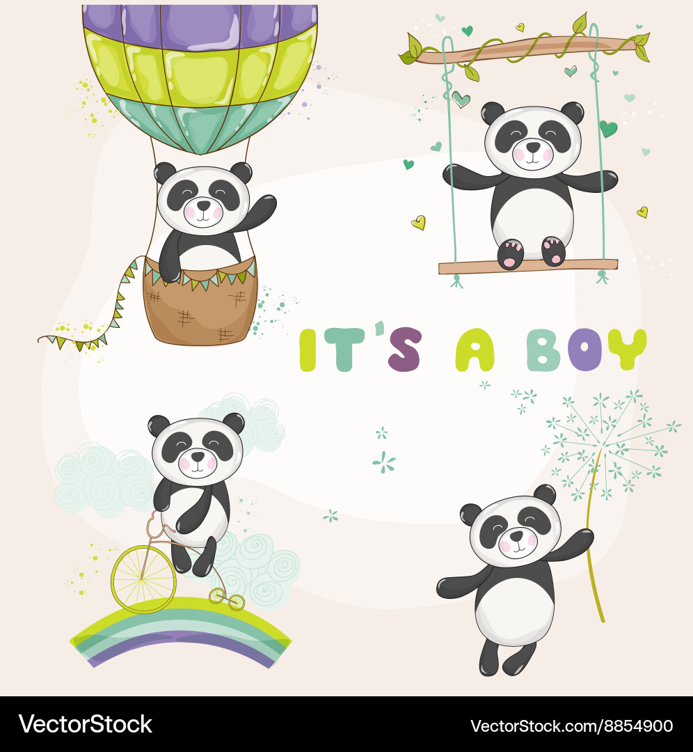 Baby panda set - shower or arrival card Royalty Free Vector