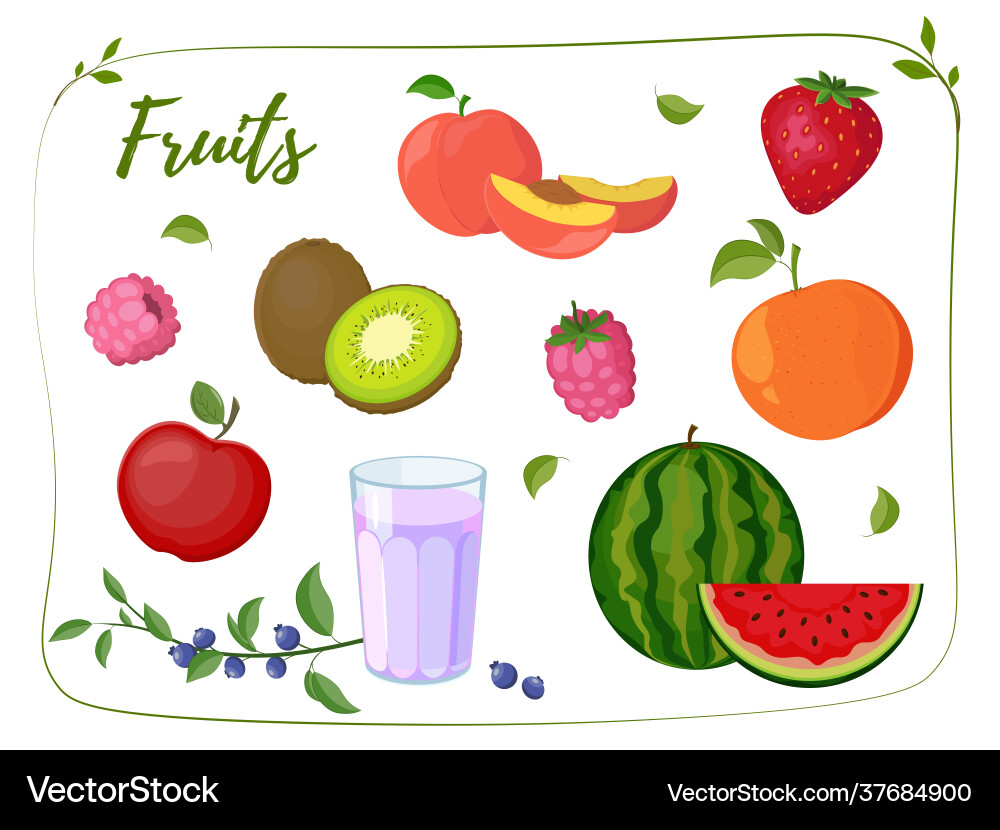 Fruits and Berries Set Royalty Free Vector Image