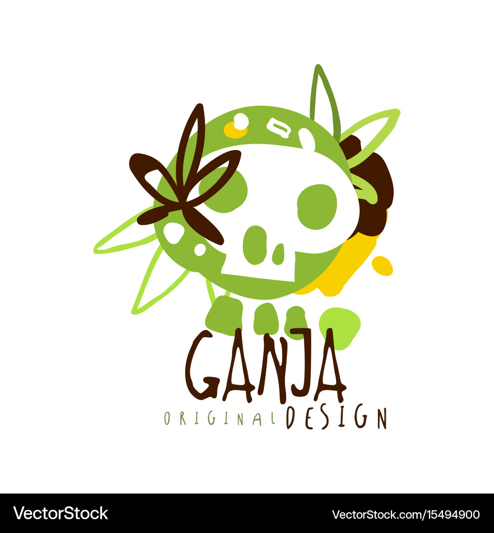 Ganja label original design logo graphic template Vector Image